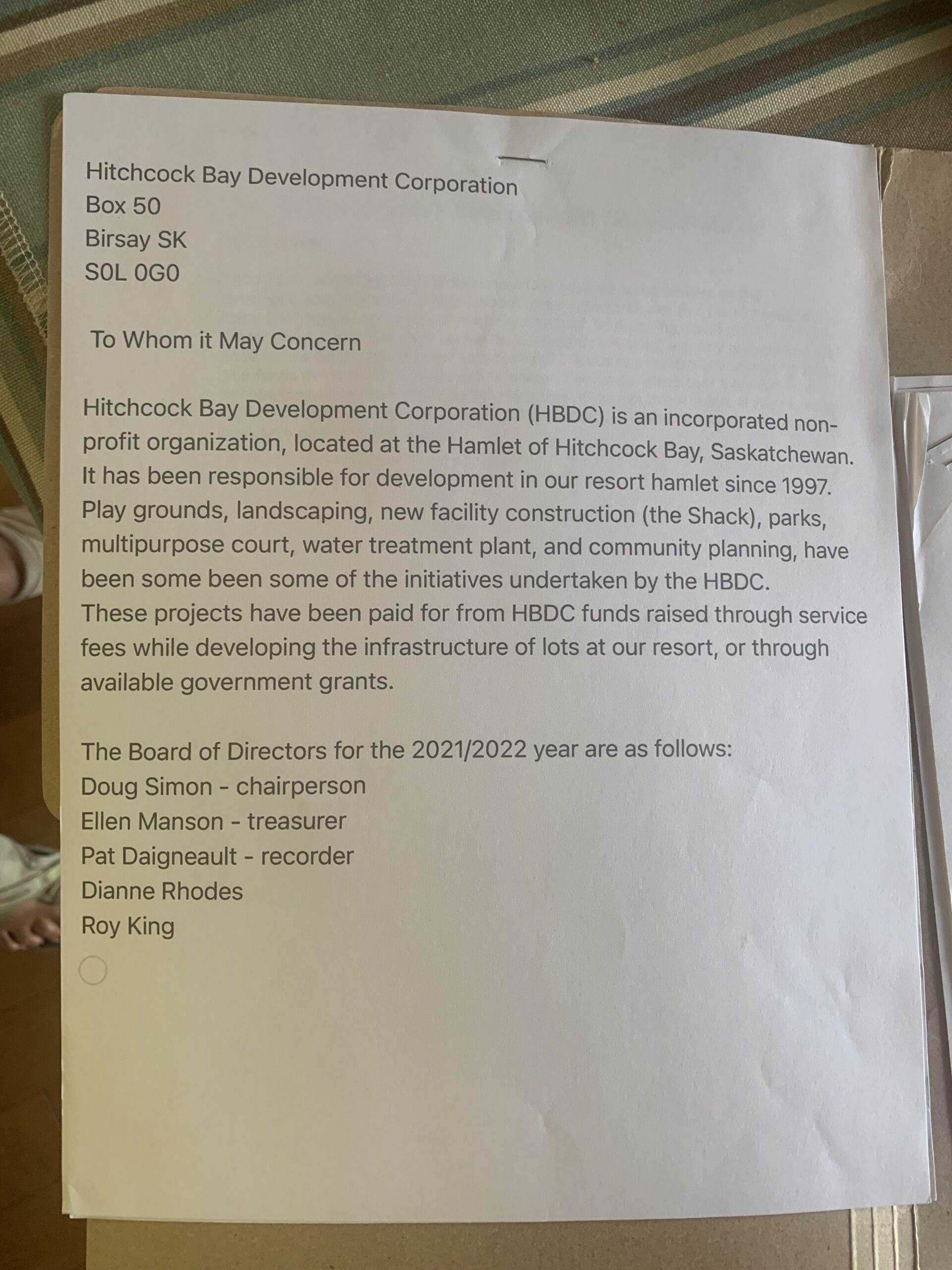 HBDC Board - Hitchcock Bay